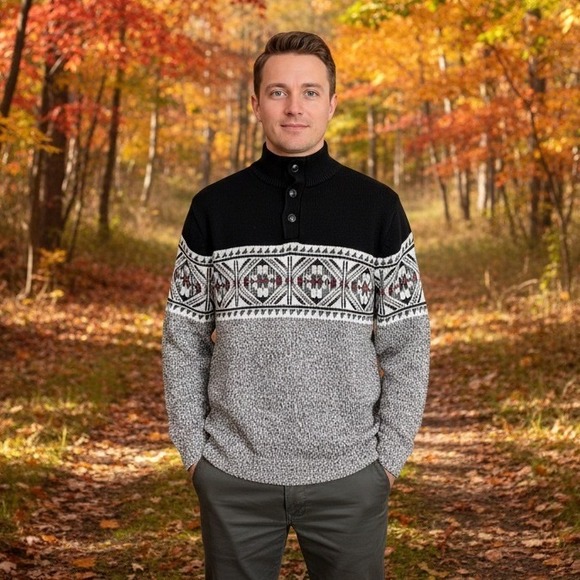 Chaps | Sweaters | Chaps Mens Small Black Gray Fair Isle Sweater Mock ...